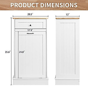 TOLEAD Tilt Out Trash Cabinet,Antique-Style Beadboard Kitchen Island with Solid Wood Tabletop & Drawer, Pet Proof Trash Can, Wood Laundry Cabinet (White)