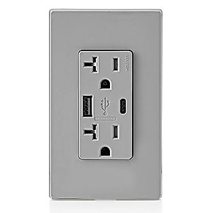 Leviton T5833-GY 20-Amp Type-C USB Charger/Tamper Resistant Receptacle, Gray