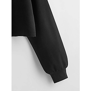 SweatyRocks Women's Casual Long Sleeve Raw Hem Pullover Crop Tops Sweatshirts Black M