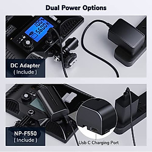 Camera Light, Dazzne D20 Video Light Panel with DC Adapter and Rechargeable Battery via USB-C Directly, Bi-Color 3200K-5600k DSLR Light for Canon/Nikon/Samsung/Olympus and Portrait Photography