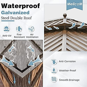 MELLCOM 12' x 20' Hardtop Gazebo,Galvanized Steel Metal Double Roof Aluminum Gazebo with Curtain and Netting,Brown Permanent Pavilion Frame for Patio, Lawn & Garden