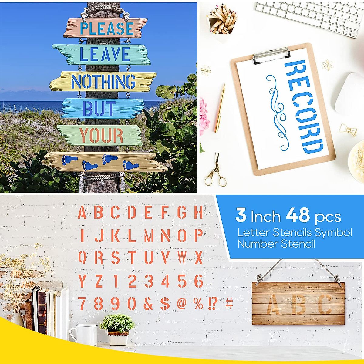 UCEC 3 Inch Letter Stencils Symbol Number Stencil, 42PCS Reusable Alphabet Letter Stencils Interlocking Stencil Kit, Plastic Art Craft Stencils Letters, Number Stencil Kit for Christmas Decorations