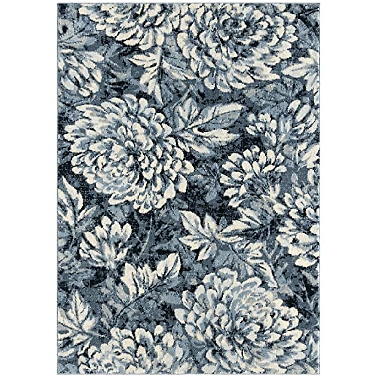 Abani Navy Blue & Cream Floral Design Classic Area Rug Rugs Non-Shedding 7'9" x 10'2" (8x10) Flower Print Traditional Living Room Rug