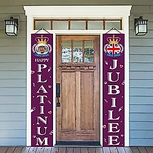 2PCS Banners for Jubilee Decorations 2022, Purple Queen Party Decorations Door Banner, Union Jack Party Supplies for Indoor, Outdoor 180cmx30cm (B)