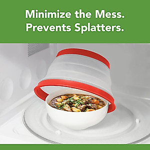 Tovolo Microwave Splatter Cover for Food, 3-Pack (Candy Apple Red) - Collapsible & Vented Silicone Splatter Guard Lid - Microwave Plate & Dish Cover with Handle - BPA-Free Kitchen Gadget for Meal Prep