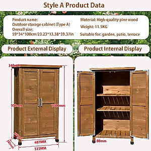 Outdoor Storage Cabinet, Wood Storage Cabinet, Garden Patio Storage Cabinet, Outside Garden Tool Cabinet Shed with Removable Shelf, Tool Shed with Double Doors, for Backyard, Garden, Patio