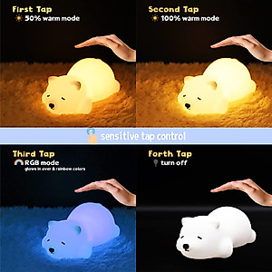 TWINKOPAT Sleeping Bear Night Light, Soft Animal Silicone Night Light for Kids Room Bedroom, Portable USB Rechargeable Squishy Lamp, Kawaii Room Decor, Cute Gifts for Infant Baby Toddler Children