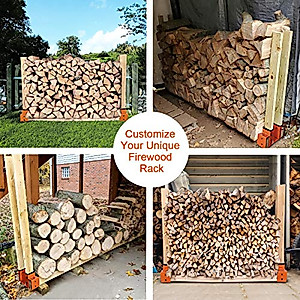 SnugNiture Outdoor Firewood Log Storage Rack Bracket Kit, Adjustable Log Rack Holder, Fireplace Wood Storage Holder with Screws, Orange