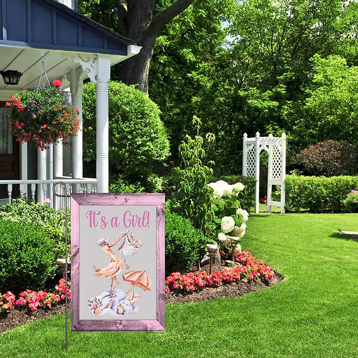 It's A Girl Stork Garden Flag Baby Shower Gender Reveal Party Decorations 12x18 Inch Double Sided Baby Girl Garden Flag Newborn Baby Birth Announcement Lawn Yard Sign Welcome Home Baby Banner Pink