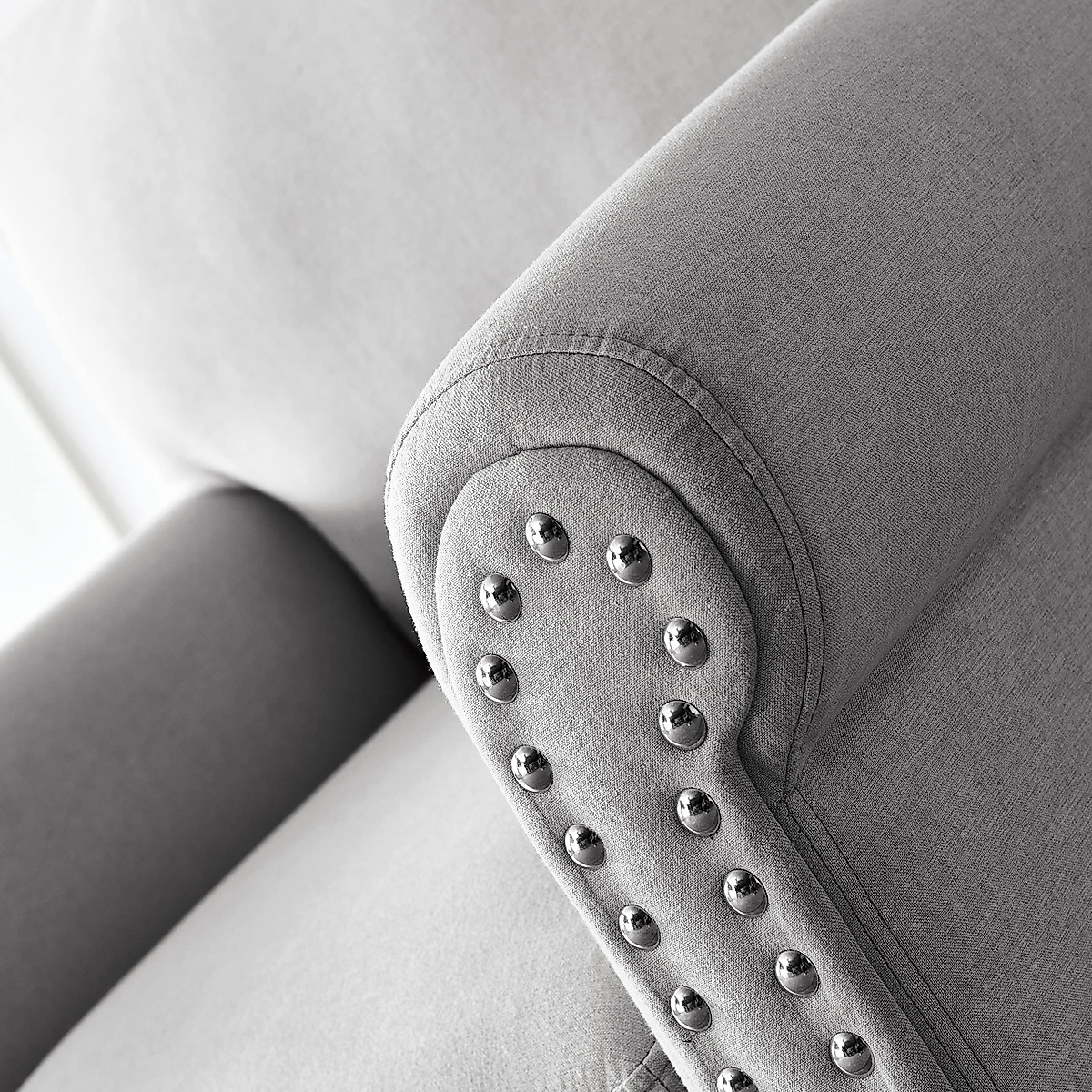 Harper & Bright Designs Accent Chair Sofa Chair Single Seat Chair with Wood Leg, Nails Decoration Linen Fabric Upholstery Armchair for Living Room, Bedroom, Small Space (Grey)