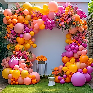 Pink Yellow Balloon Garland Hot Pink Matte Orange Pastel Purple Yellow Double Stuffed Lavender Balloon Arch Kit Latex Party for Baby Shower Birthday Wedding Flamingo Party