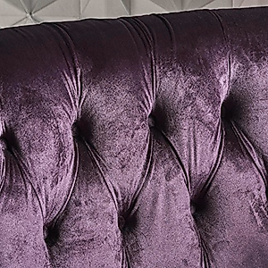 Christopher Knight Home Milani Tufted Scroll Arm Velvet Loveseat, Blackberry / Dark Brown