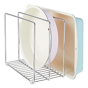 mDesign Metal Wire Organizer Rack for Kitchen Cabinet, Pantry, Shelves - Organizer Holder, 3 Slots for Skillets, Frying Pans, Lids, Cutting Boards, Vertical or Horizontal Placement - Chrome