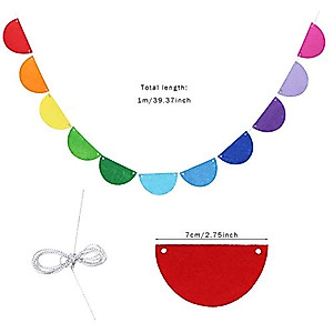 Total 4 Pack Rainbow Felt Fabric Decoration Garland Banners,Decorative Pom Pom Ball Garland Triangle Flags and Semicircle Banners for Baby Shower Christmas Birthday Wedding Party Wall Window Decor