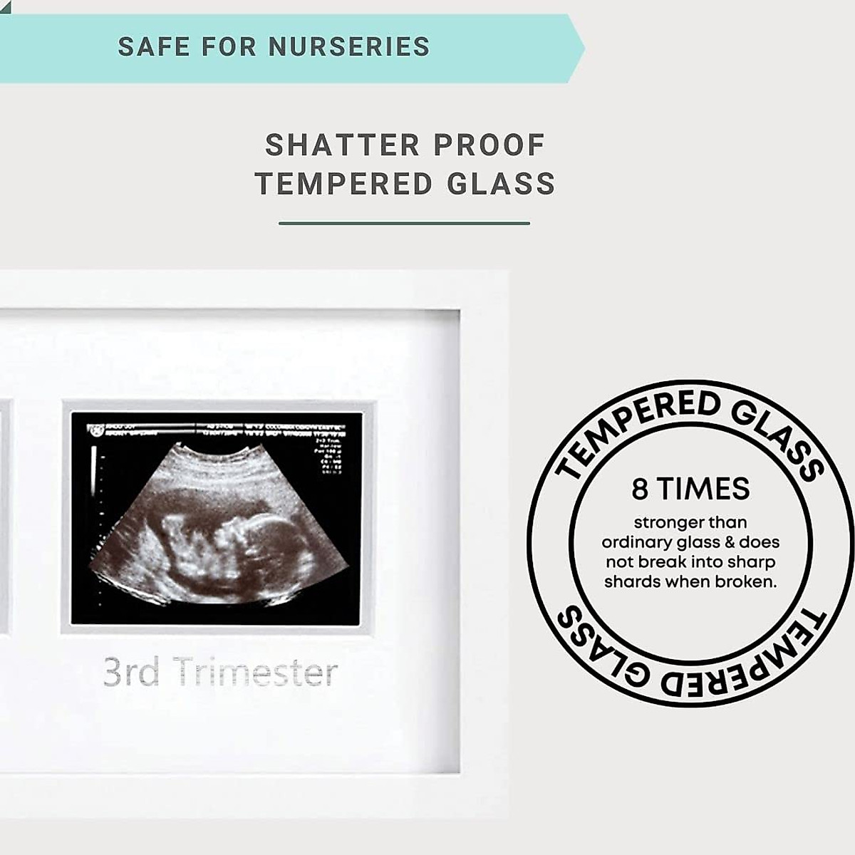 BabySquad Trimester Ultrasound and Sonogram Progression Photo Frame, EXTRA LARGE SIZE, Shatter Resistant Tempered Glass,16.5 x 6.5 INCHES, Bonus Matte Insert, Sawtooth Hanger + Kickstand Stand