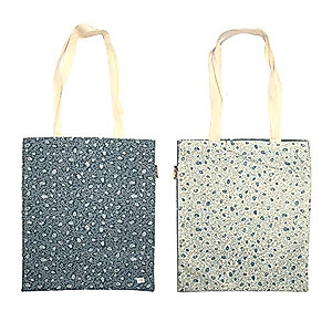 EMANUEL Cotton Tote Bag for Women | Printed Reusable Bags (Blue)