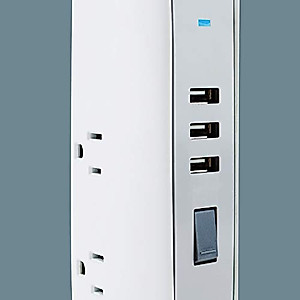 Oviitech Surge Protector Power Strip Tower 5 AC Outlets with 3 USB Charging Ports(3.1A Total), 4 Feet Cord Wire Extension,White and Gray, ETL Listed