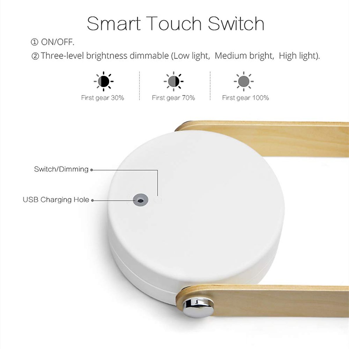 4-in-1 Foldable Table Lamp,USB Retractable LED Light,Wooden Handle Portable Lantern Light and Flashlight,Touch Control Dimmable 3 Level Brightness Night Light for Reading, Outdoor Camping (White)