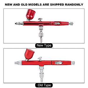 Paint Spray Pen Multi-Purpose Dual Action Feed Airbrush Kit Spray Air Brush Gun Tattoo Nail Tool 0.3mm (Red)