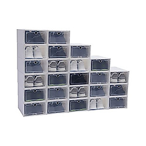 LOYALHEARTDY 24 PCS Shoe Storage Boxes Plastic Shoe Boxes with Lids Clamshell Clear Shoe Boxes Stackable Foldable Shoe Sneaker Containers Home Shoe Organizer For Sneaker Storage Easy Assembly