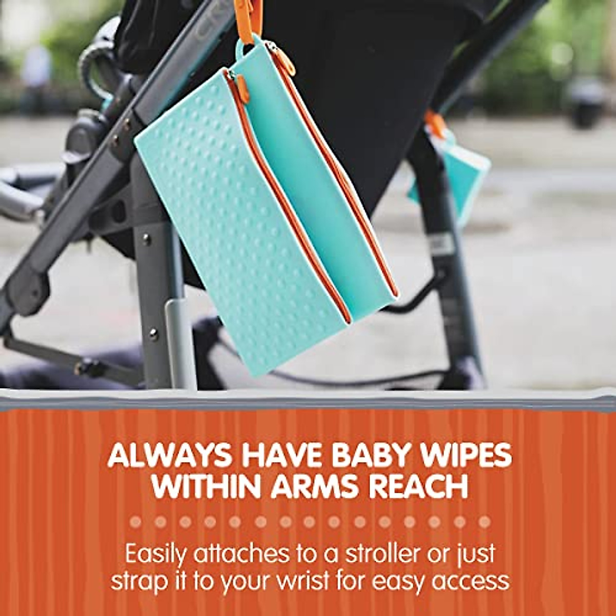 Chewbeads Silicone Wipes Clutch Case - 100% Silicone Baby Wipes Case - Refillable and Portable Wipes Dispenser with Wrist Strap - Bright Pink