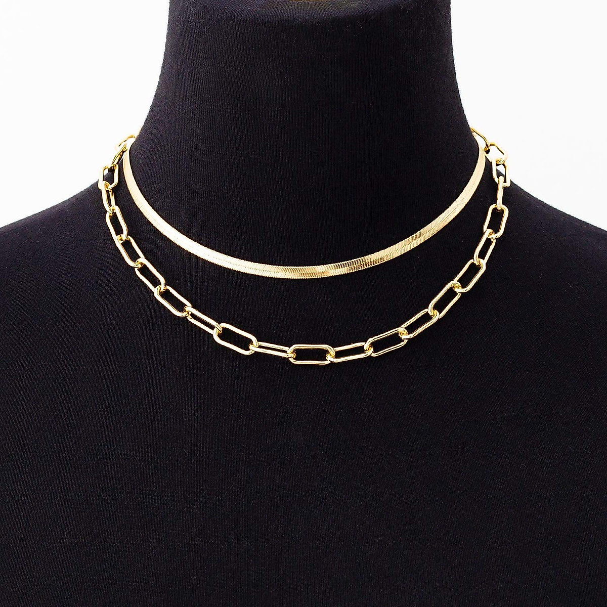 BaubleStar Link Layered Collar Necklace Gold Layering Paperclip Chain Herringbone Snake Choker Statement Fashion Jewelry for Women