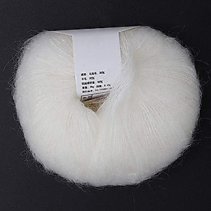 Soft Mohair Wool Knitting Yarn Lightweight Hand Knitwear Yarn DIY Shawl Scarf Crochet Thread(White)