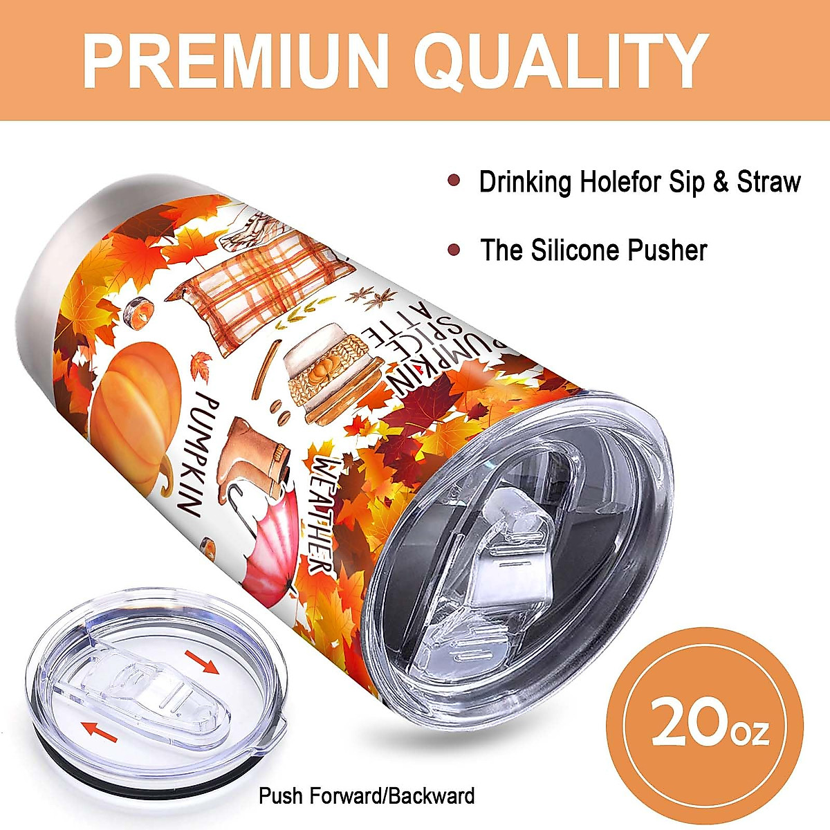 YILOWEMY Fall Tumbler 20 oz, Fall Pumpkin Leaves Gift for Women Men, Fall Harvest Tumbler, Fall Coffee Travel Mug, Autumn Gifts for Thanksgiving Halloween Christmas