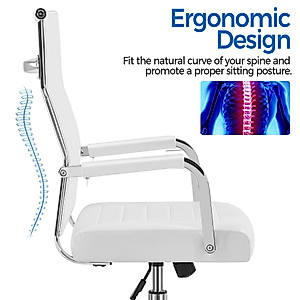 Yaheetech High-Back Office Desk Chair Executive Task Chair Management Chair PU Leather Chair Height Adjustable with Ergonomic Backrests for Conference and Home, White