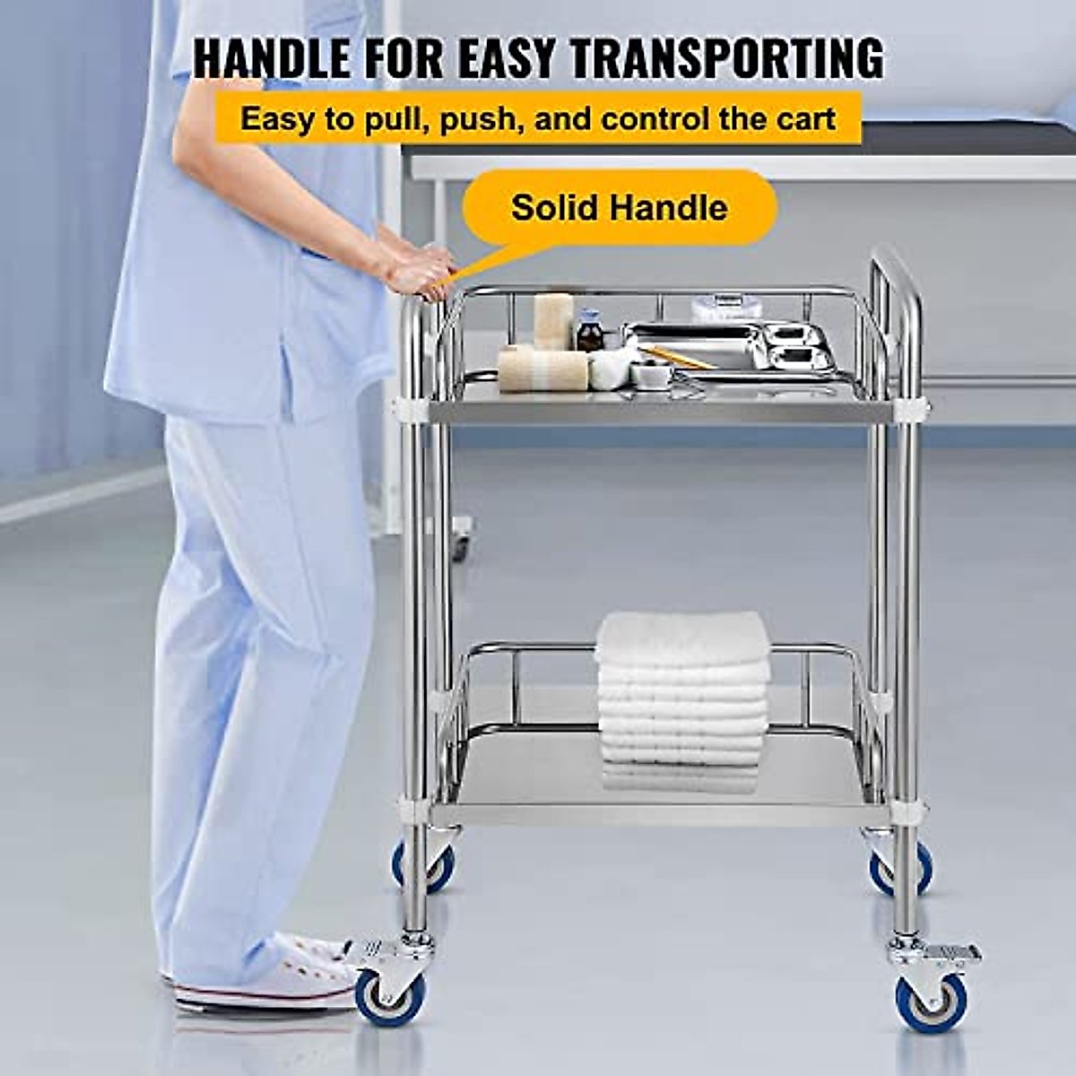 Lesolar Lab Rolling Cart 2 Layer Medical Utility Cart with 360° Rotate Wheels Mobile Clinic Cart Laboratory Equipment Rolling Cart 24''Lx16''Wx34''H (2 Layer)