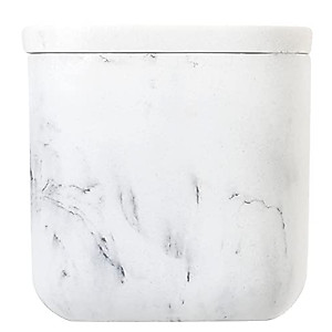 Vigar Zense Collection White Marble Square Toiletries Container Box with Lid, Holder for Cotton Balls and Hair Accessories, for Modern Luxury Bathroom and Bedroom, Fine Polyresin Stone