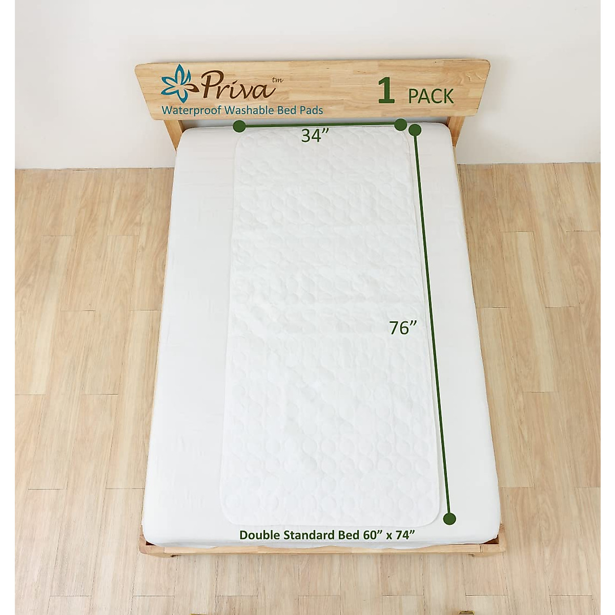 Priva Ultra No Slip Waterproof Sheet and Mattress Protector, Ideal for Children and Adult Incontinence Protection, 34x36 Inch, With Stay in Place Tuck in Flaps, 6 Cups of Absorbency