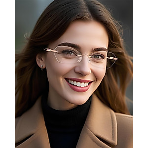 LUFF Rimless Reading Glasses for Women Blue Light Blocking Lightweight Metal Classic Computer Readers Anti Eyestrain