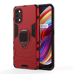 Compatible with Realme7 Pro Case, Metal Ring Grip Kickstand Shockproof Hard Bumper (Works with Magnetic Car Mount) Dual Layer Rugged Cover for Oppo Realme 7 Pro (Red)