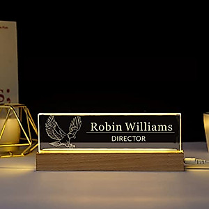 SDHSGSB Office Personalized Name Plate for Desk, Custom Desk Nameplate Plaque for Woman, Engraved Crystal Office Decor Gifts 8"x 1.4"x 3.5" (Eagle)