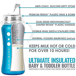 Ultimate Stainless Steel Sippy Cup | 9oz Insulated Sippy Cup for Toddlers Insulates 10+ Hours | Leak-free, Non-toxic Medical Grade Silicone and Stainless Steel Sippy Cup for Baby - Blue