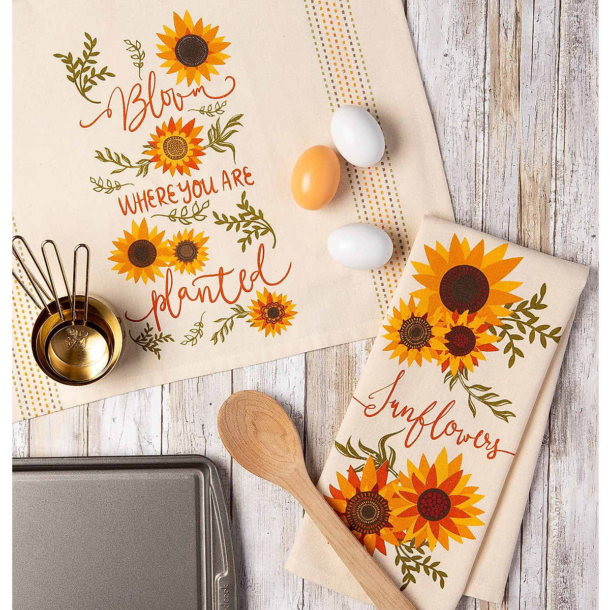 DII Sunflower Collection Kitchen Essentials, Dishtowel Set, Sunny Sunflowers