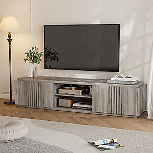 BELLEZE 70" TV Stand for TVs up to 75", Media Entertainment Center Console Table with Oversize Drawers and 2-Tier Open Shelves, Wood Storage Cabinet for Living Room, Bedroom - Mint (Gray)