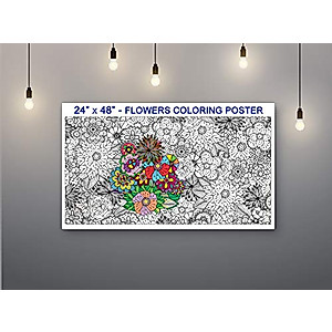 SJPRINTER Giant Coloring Poster for Kids and Adults - Creative Fun for Classrooms, Care Facilities, Schools, Groups and Families (Flowers, 24" x 48)