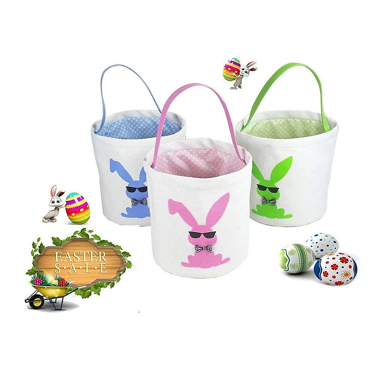 Easter Basket for Kids Easter Bunny Bag Easter Decorations (Blue - Glass)