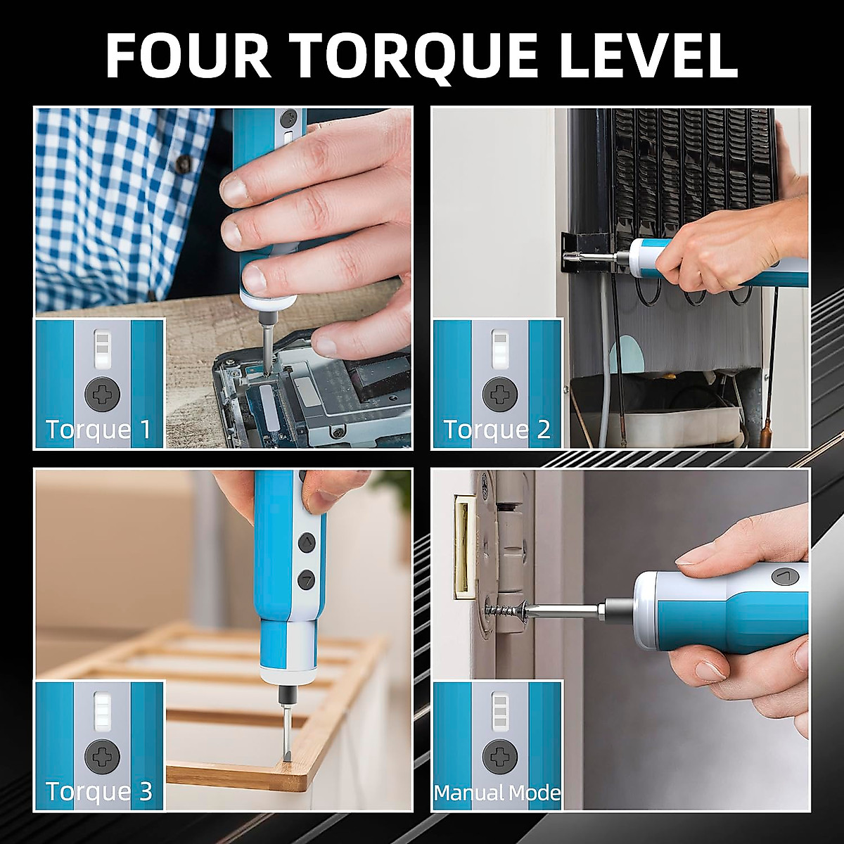 TOOLSBAT 3.7V Electric Screwdriver Set - 12 in 1 Cordless Screwdriver with Metal Bits, 3 Torque Settings Power Screwdriver, Max 2.5 N.m 1500mAh, LED Light, USB-C Cable for Electrical Repairs