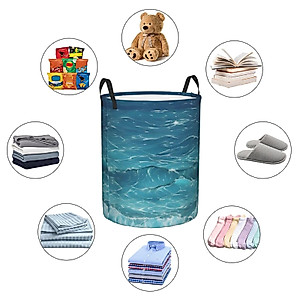 The Deep Ocean Print Laundry Basket for Bathroom Laundry Hamper with Handles Collapsible Circular Hamper Waterproof Dirty Clothes Hamper Organizer Basket