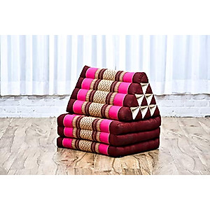 Leewadee 3-Fold Mat with Triangle Cushion – Comfortable TV Pillow, Foldable Mattress with Cushion Made of Eco-Friendly Kapok, 67 x 21 inches, Auburn Pink