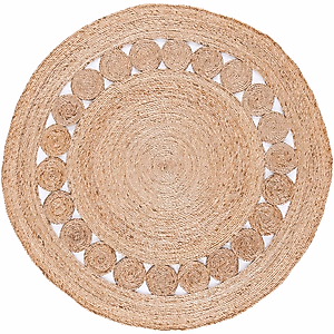 THE PIKKU INTERNATIONAL - Rug Round Jute Hand Woven Circle Design Area Rug Natural Beige Carpet (11 X 11 Feet)