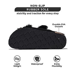 Project Cloud Genuine Suede House Slippers for women - Cozy Womens Sandals Shearling Fur Lining Slides for Women Footwear - Adjustable Straps Sandals for Women 2025 (Dianea, Black, 7)