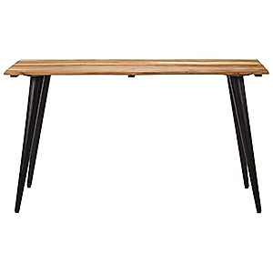 55 Inch Modern Farmhouse Dining Table for 6 Person, Acacia Wood Dining Room Table Kitchen Table with Natural Edges, Industrial Style with Steel Legs, Brown & Black