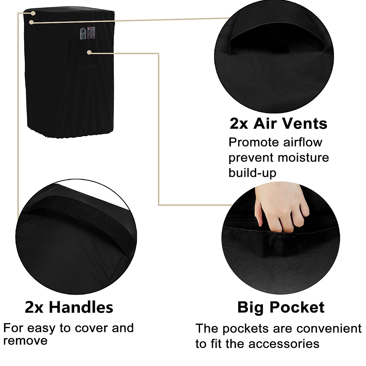 WOMACO Waterproof Portable Air Conditioner Cover Indoor AC Units Covers Dust-Proof Tall Mobile Air Condtioning Storage Bag Small Portal A/C Cover (Black, 18" L x 15.7" W x 30" H)
