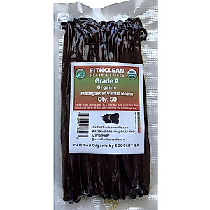 50 Organic Grade A Madagascar Vanilla Beans. Certified USDA Organic for Extract and all things Vanilla by FITNCLEAN VANILLA. ~5" Bulk Fresh Bourbon NON-GMO Pods.
