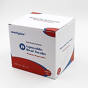 Wellgler's Disposable Oral Swabs,Sterile Sponge Mouth Swabs,Individually Wrapped (100pcs,Pink)