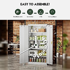 Pataku Metal Storage Cabinet, Garage Cabinet with Doors and Shelves 72''Hx36''Wx18''D, File Cabinet for Office, Tool Cabient for Garage, Utility Room, Pantry, White